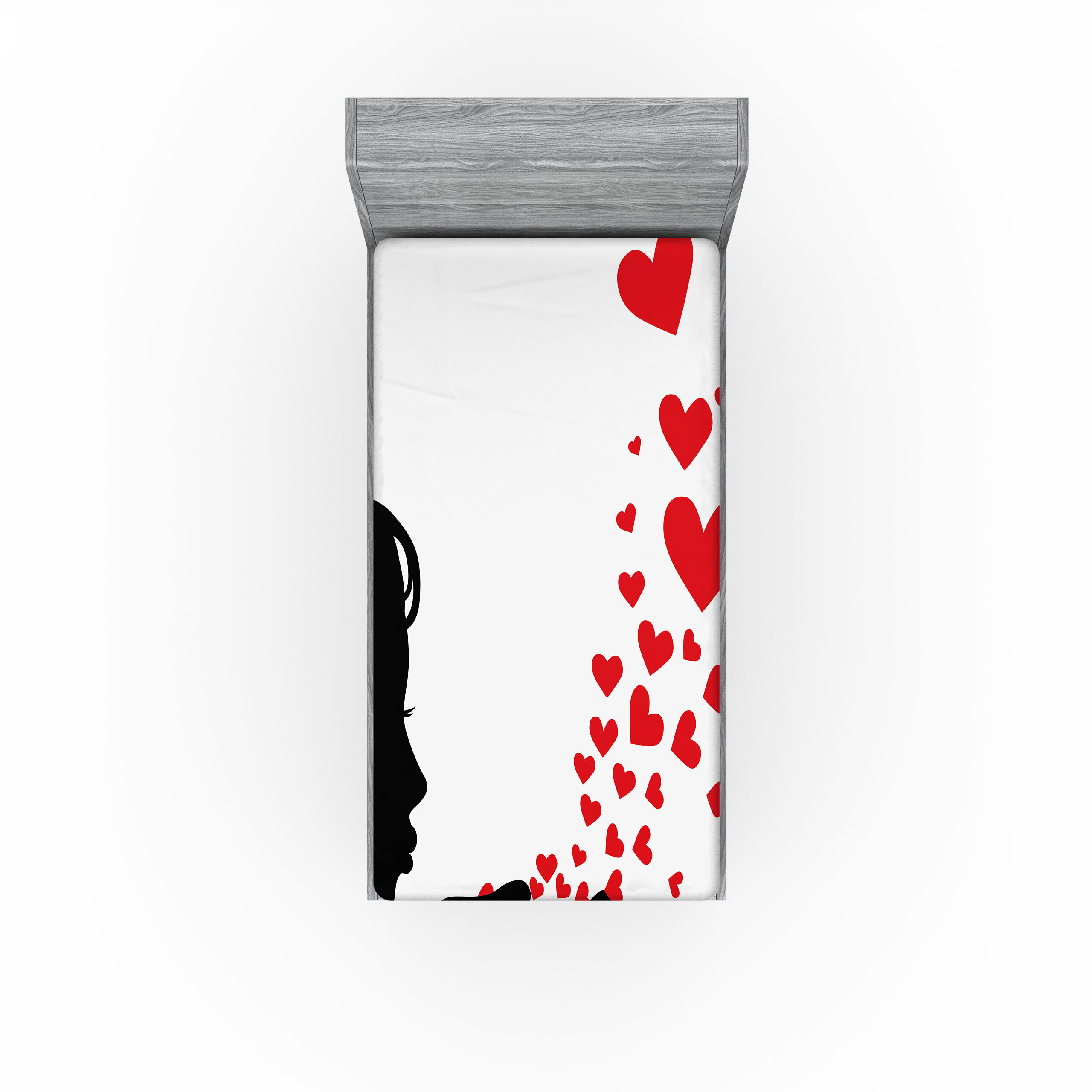Ambesonne Kiss Fitted Sheet 2-Pack Girl Silhouette Black White Red ...