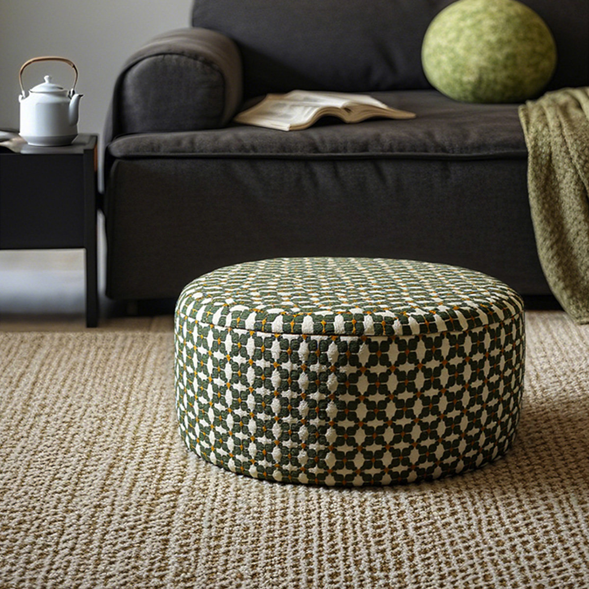 Dakota Fields Modern Bohemian-style Cyan & White Checkered Footstool ...