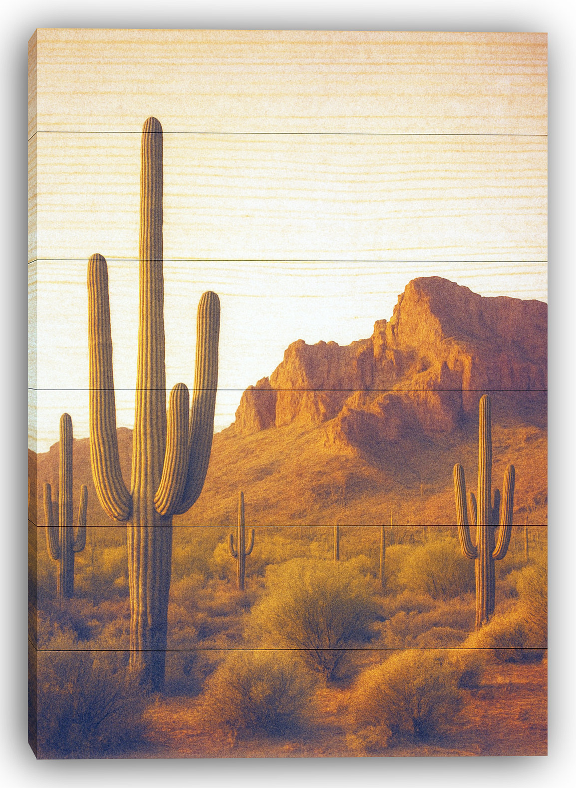 Loon Peak® Desert Sunset Cactus - Rustic Wood Panel Canvas Art | Wayfair