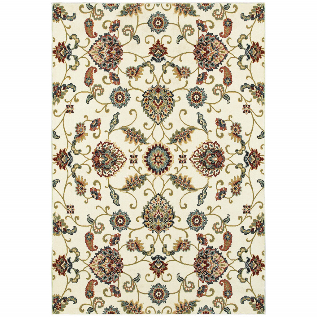 Winston Porter 2' X 4' Ivory Green Blue Red Salmon And Yellow Floral ...