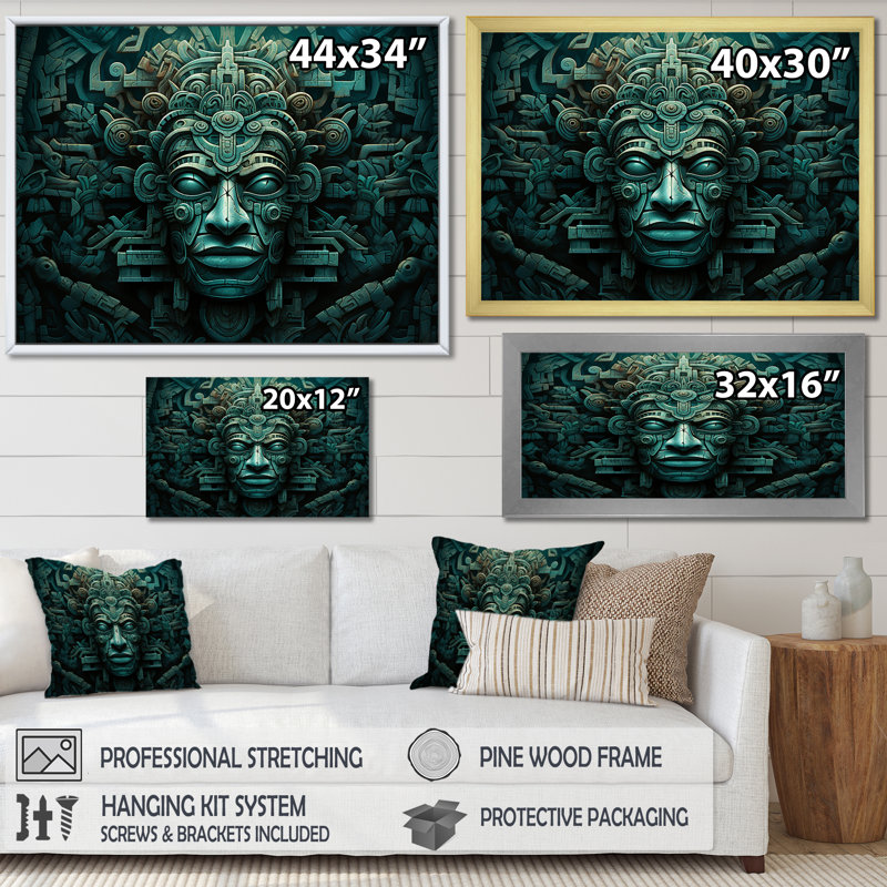 Design Art Mayan Magic Aztec Mask - Mexican Wall Art Living Room | Wayfair