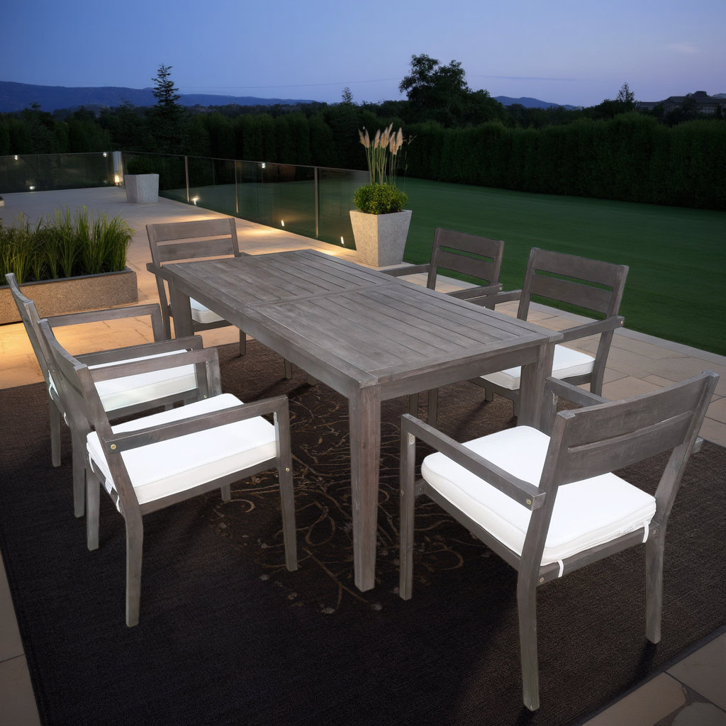 Lark Manor 7-Piece Acacia Wood Outdoor Dining Set,70.9-inch Weather ...