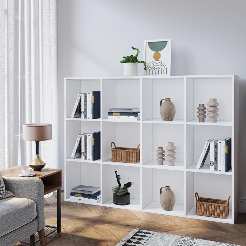 Latitude Run® Bookcase, 12 Cube Open Storage Organizer Display ...