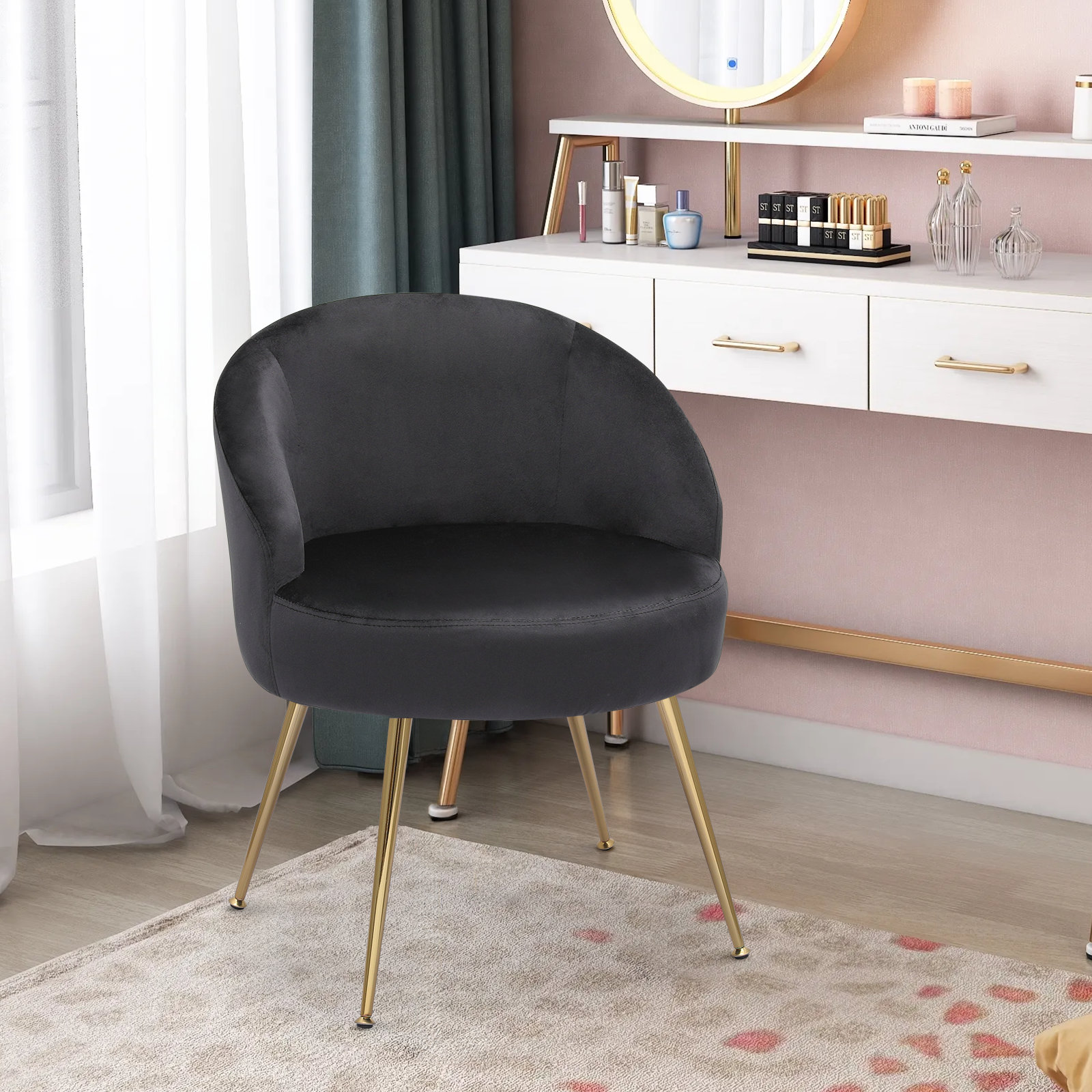 Willa Arlo™ Interiors Ladson Velvet Upholstered Vanity Chair Round Back ...