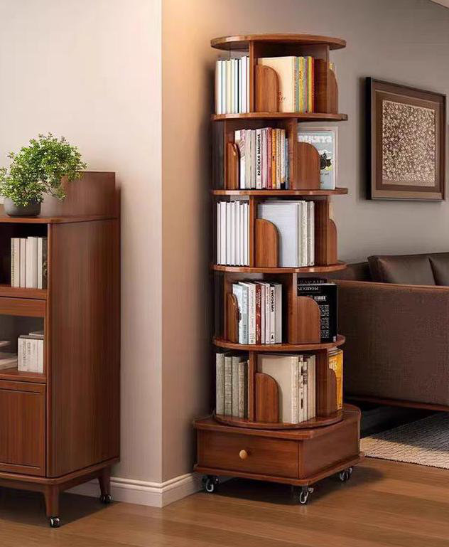 Red Barrel Studio® 6-Tier Rotating Bookshelf with Wheels - Space-Saving ...