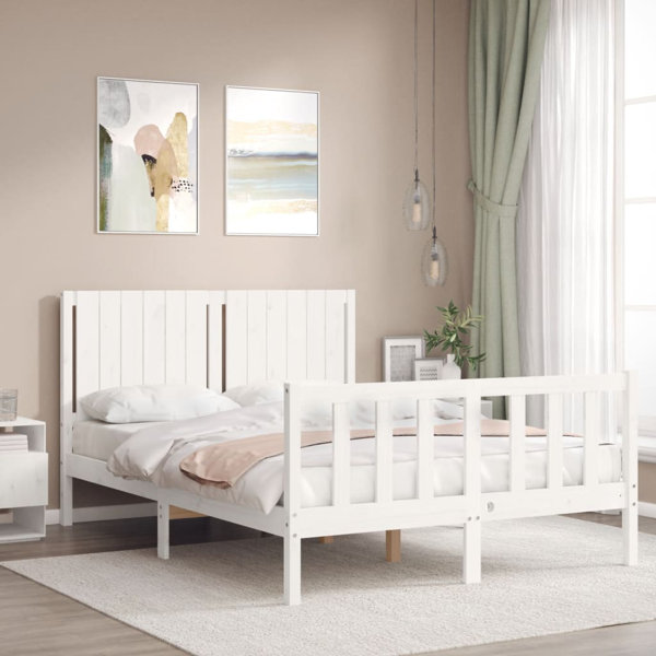 17 Stories White Solid Wood Pine Bed Frame 140X200 Cm – Mattress Not ...
