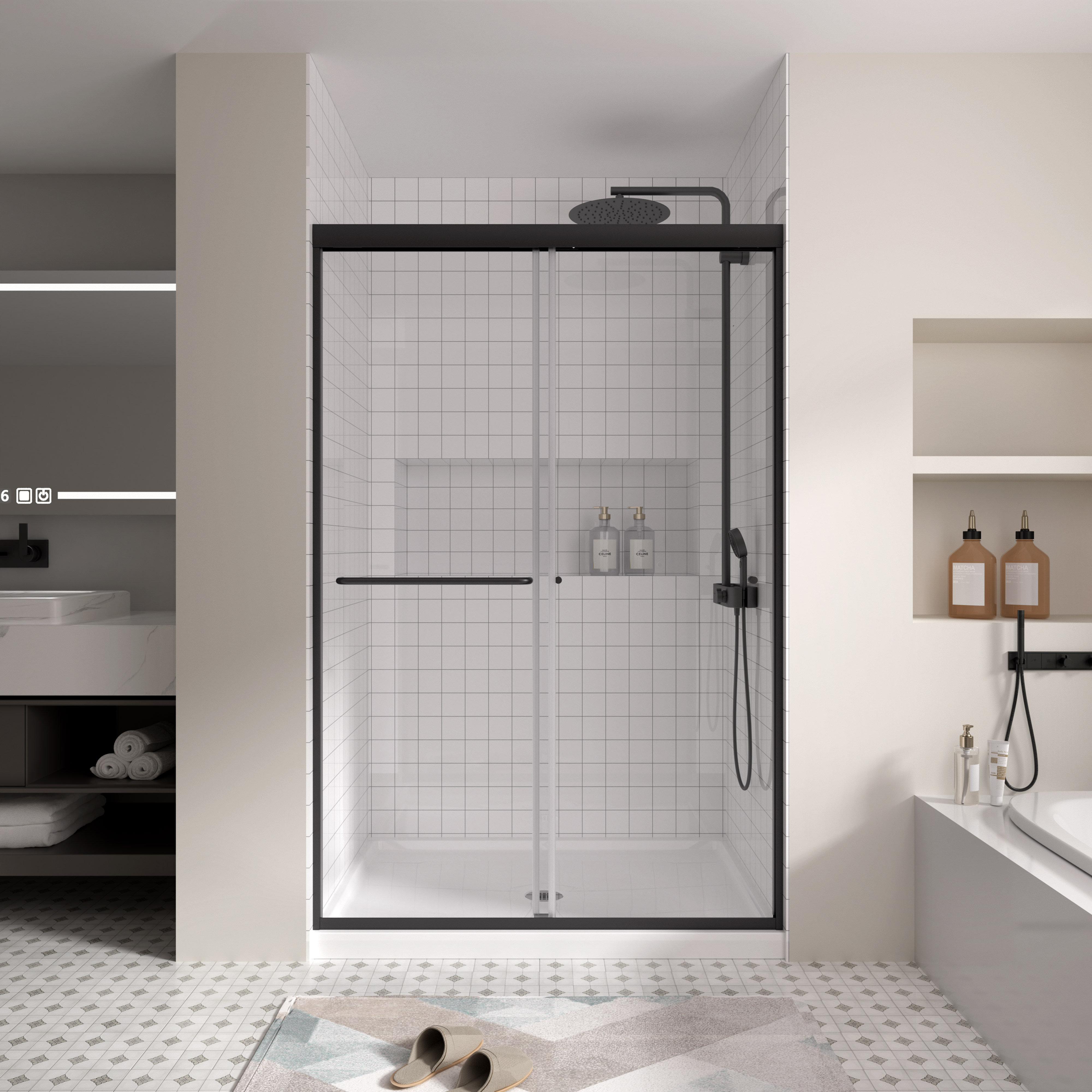 Royal Guard 44-48 in. W x 72 in. H Semi-Frameless Double Sliding Shower Door with 1/4 in ...