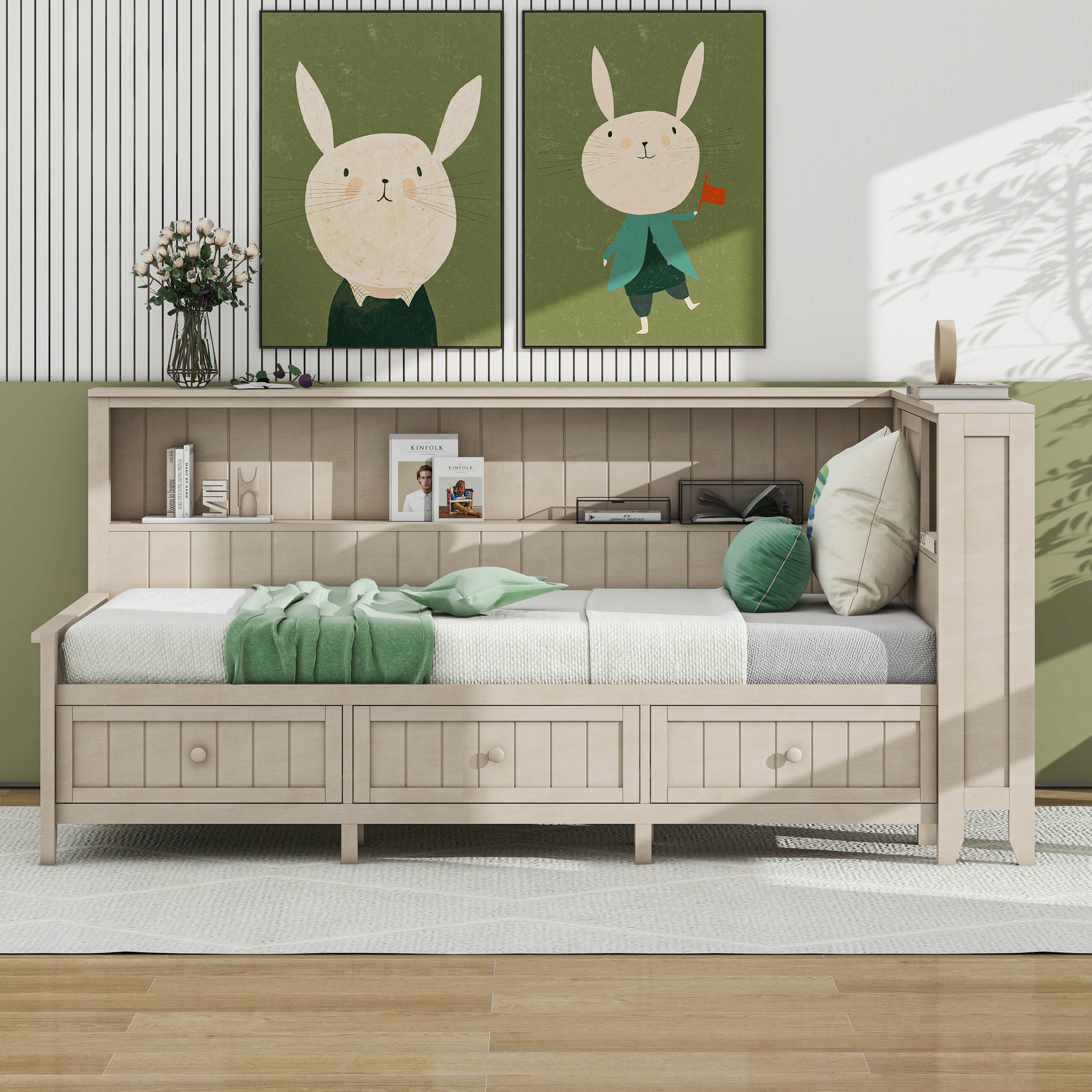 Cosmic Wood Daybed With Storage Shelves And 3 Drawers - Wayfair Canada
