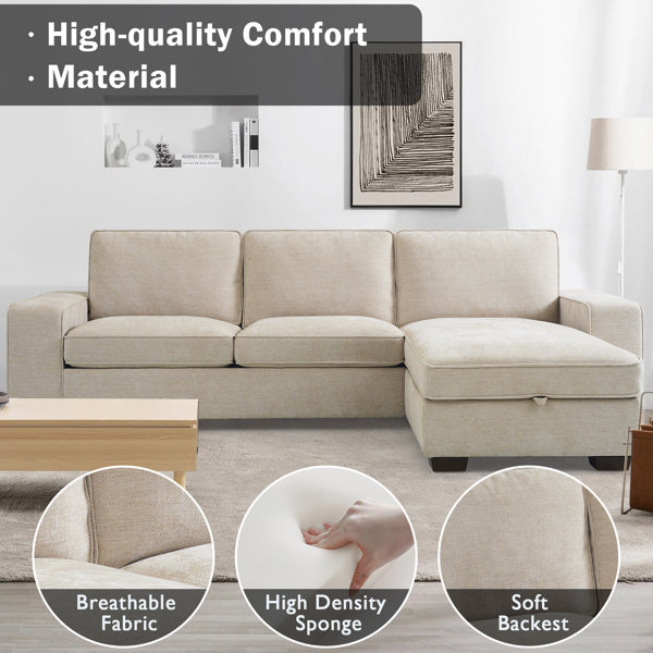 Latitude Run® Mahwah 98'' Chenille Square Arm Sofa L-Shape Convertible ...