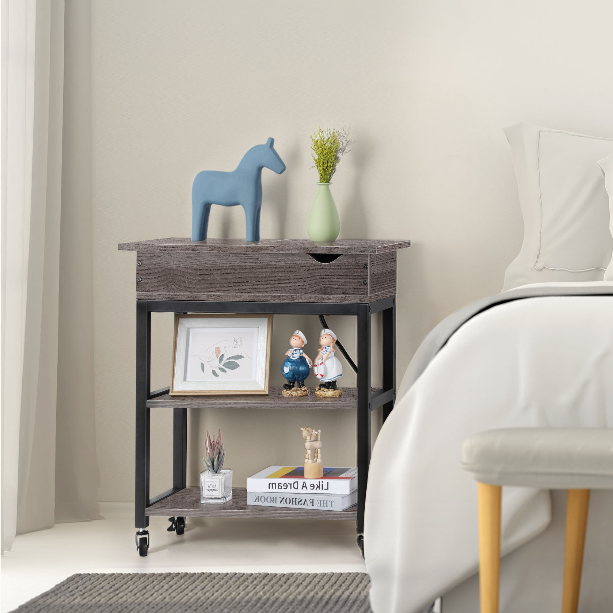 17 Stories Table de bout avec station de charge, table d'appoint à ...