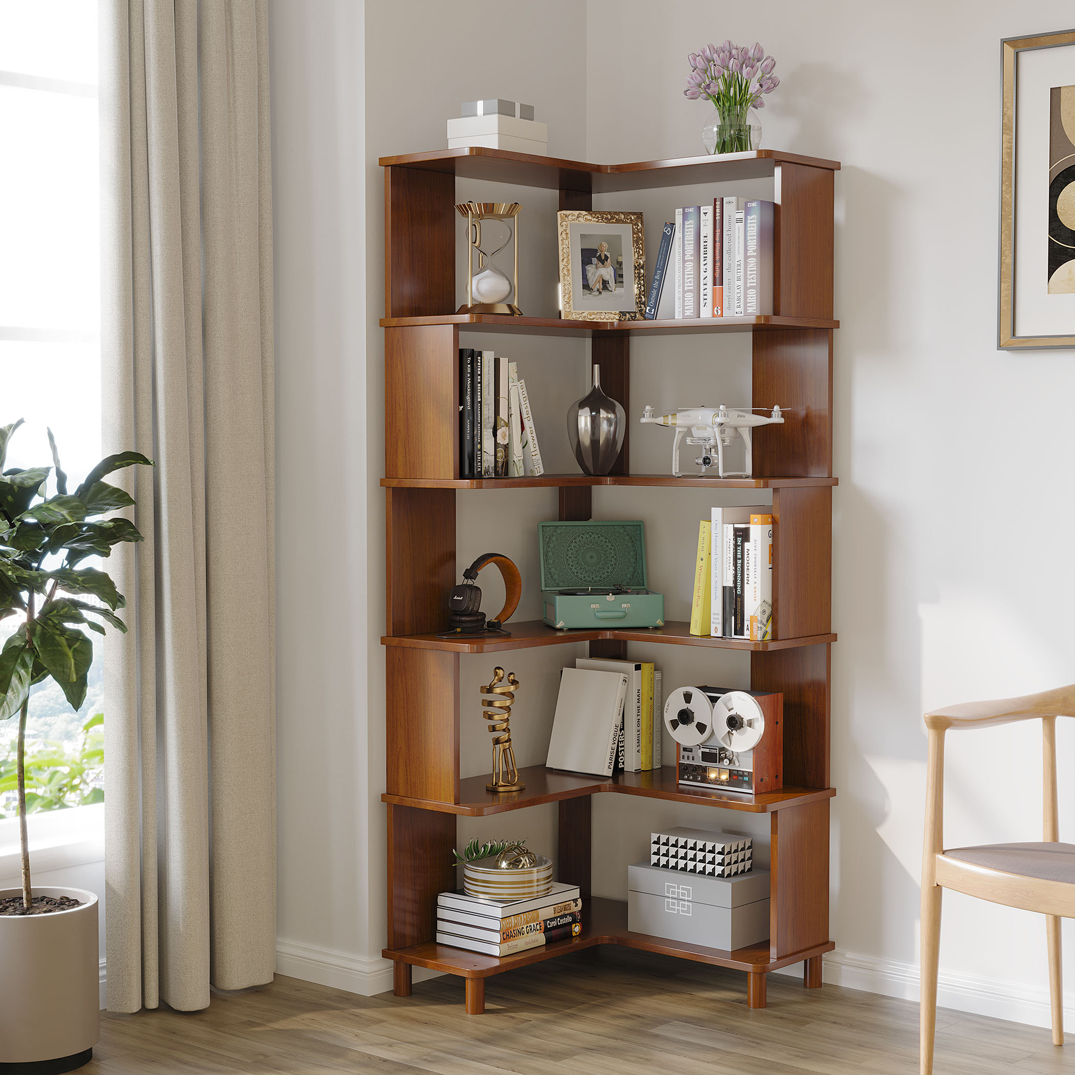 Latitude Run® Afeef Corner Bookcase Corner Bookshelf Large Display Rack ...