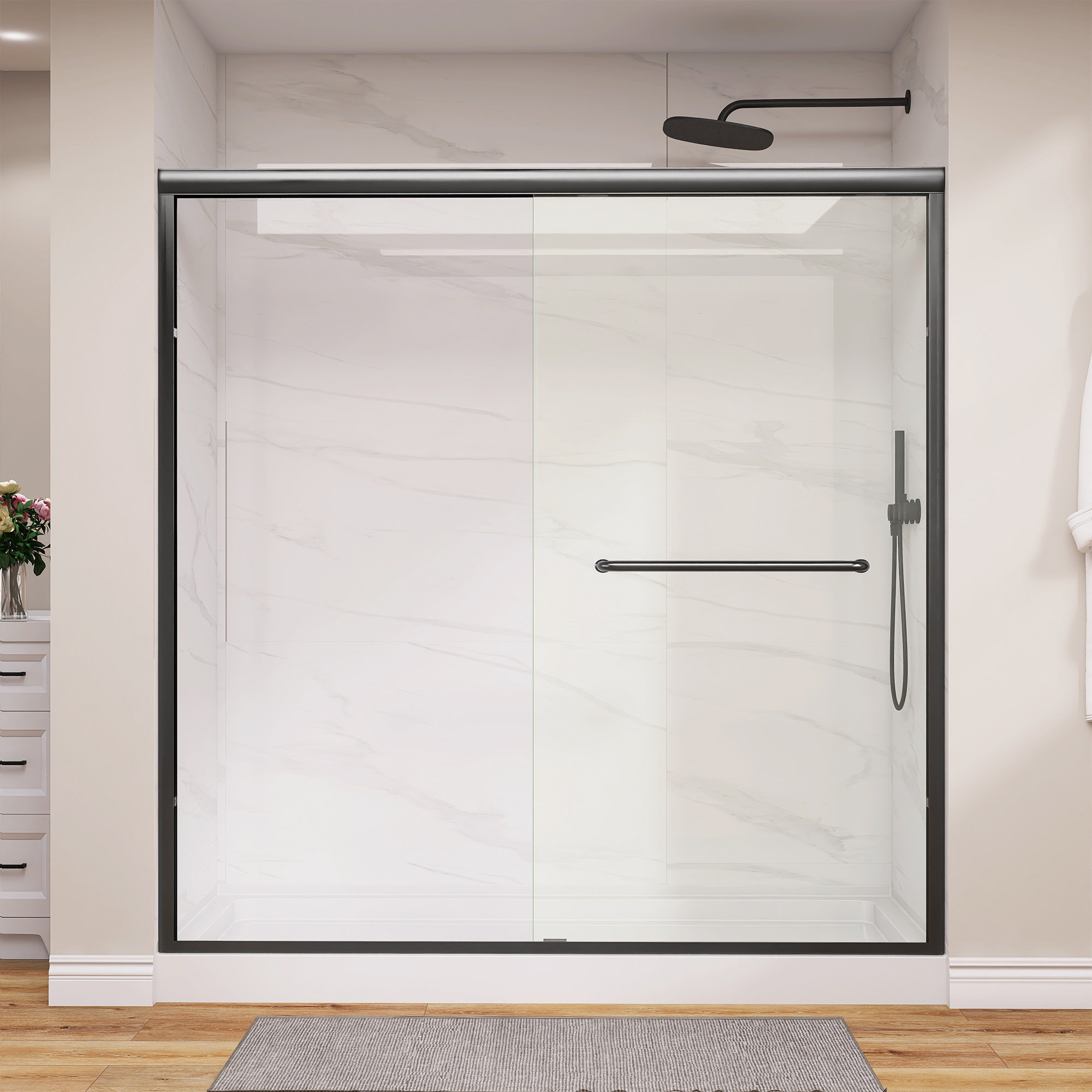 ZEAFIVE 62 To 66 In. W X 72 In. H Double Sliding Shower Door In Gold ...