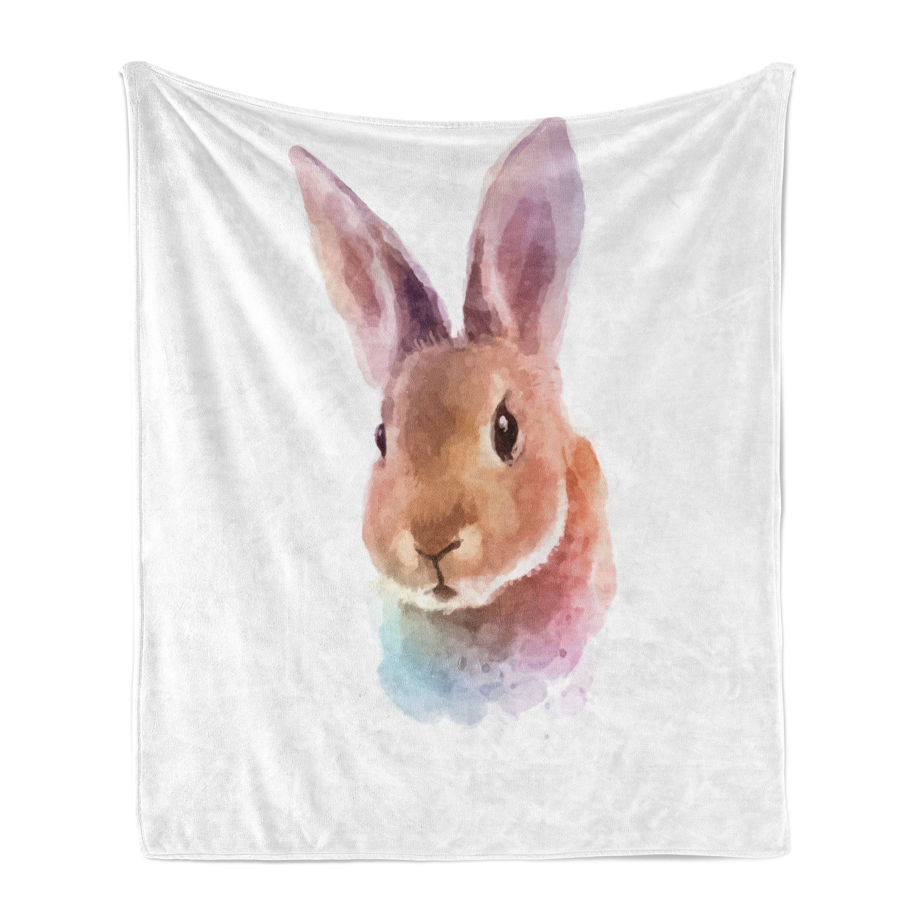 Ambesonne Bunny Fleece Throw Blanket Watercolor Art Rabbit Head Pale ...