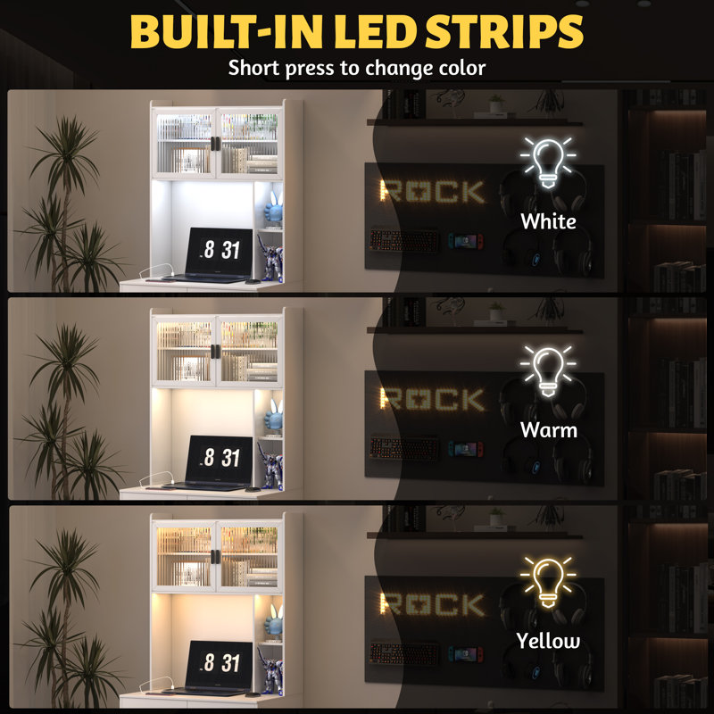 Latitude Run® Berwaldt 31.5'' W Rectangle Computer Desk with Hutch and ...