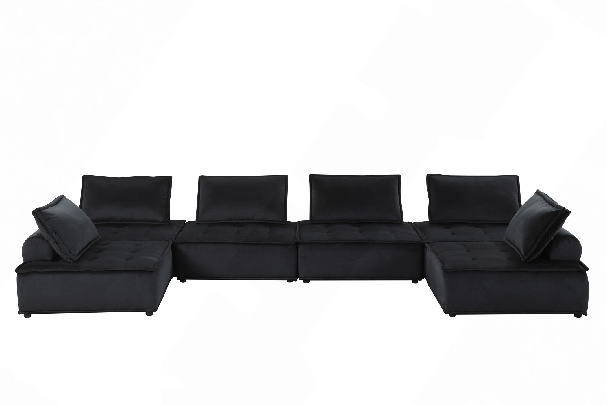 Everly Quinn Sectional Sofa, 160" Velvet 6-Seater U-Shape Modular ...