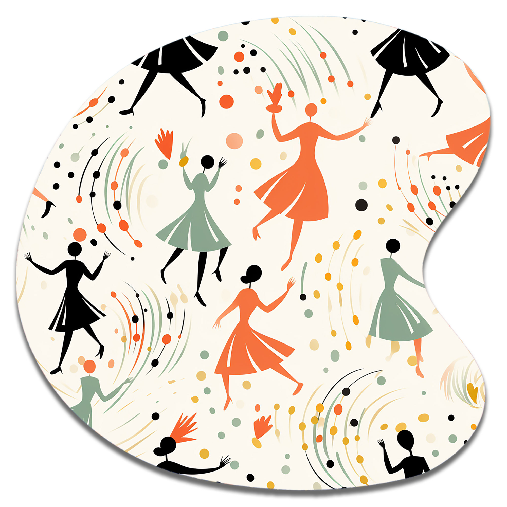 Design Art Midcentury Blue And Orange Poka Dota Dance - Midcentury ...