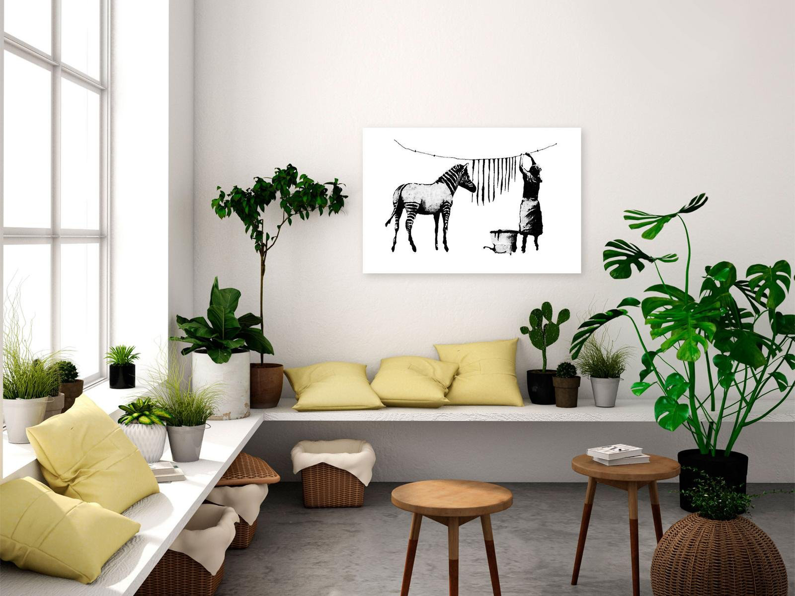 Latitude Run® Stretched Canvas Street Art - Banksy Washing Zebra White ...