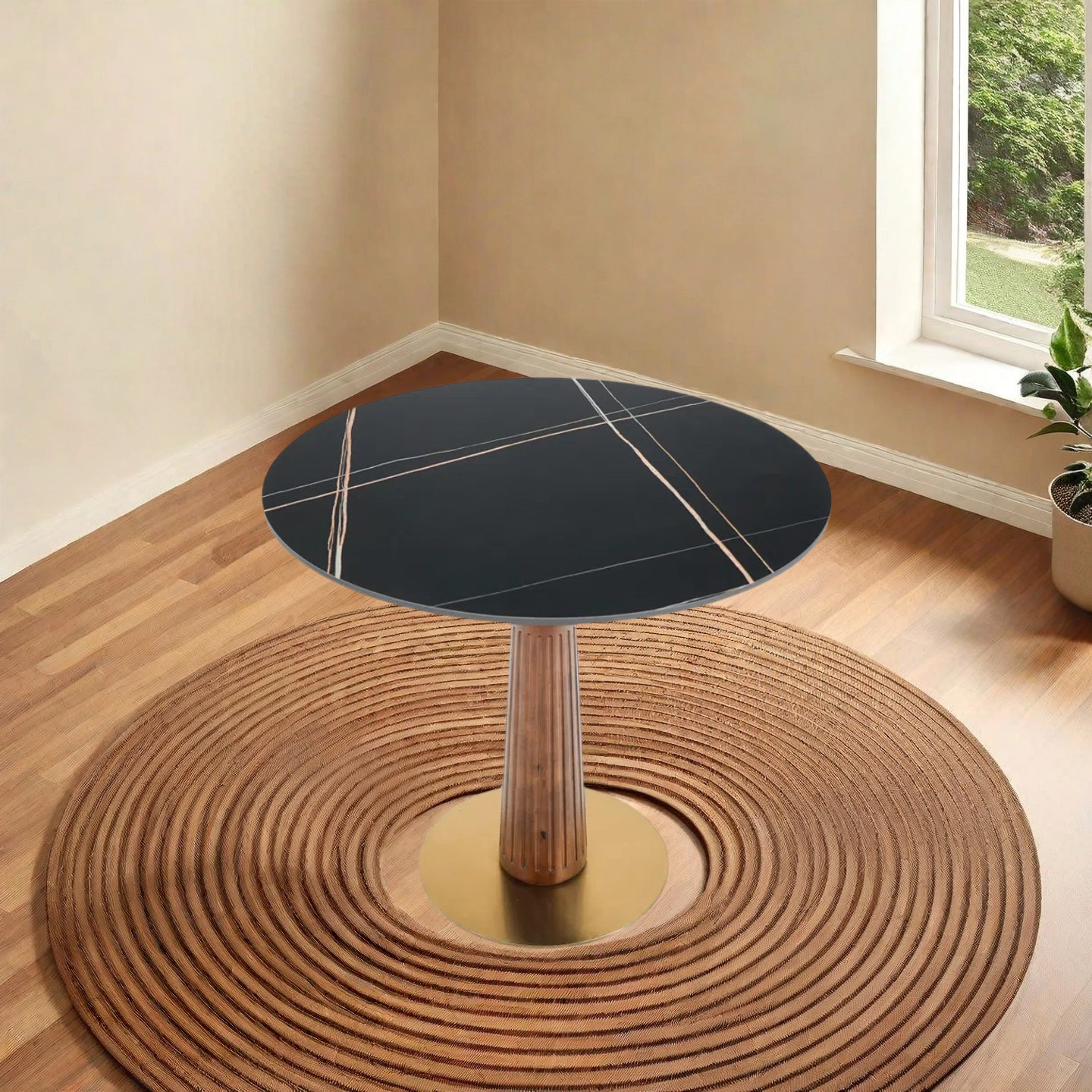 George Oliver 33.5'' Sintered Stone Solid Wood Round Dining Table | Wayfair
