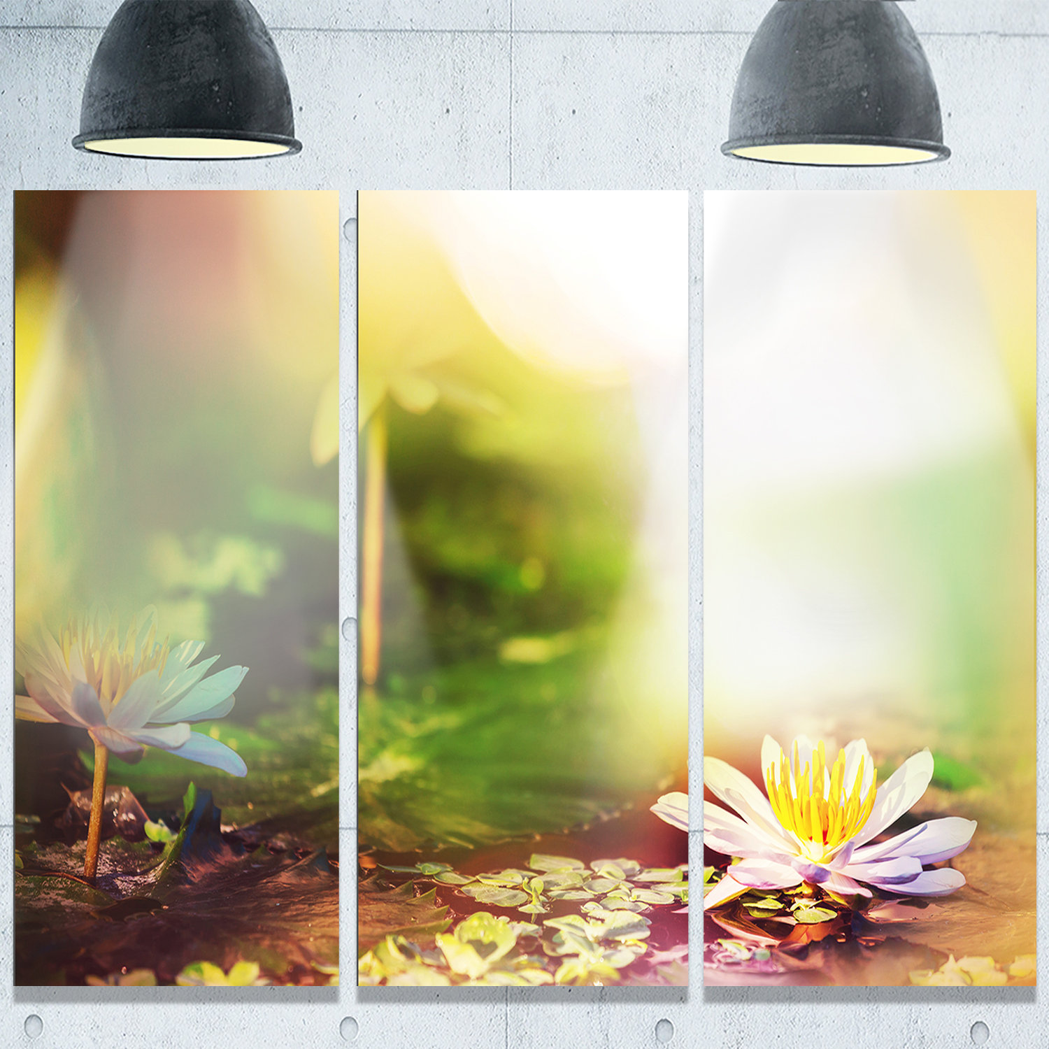 Design Art 'Lotus Flowers on Green Background' 3 Piece Photographic ...