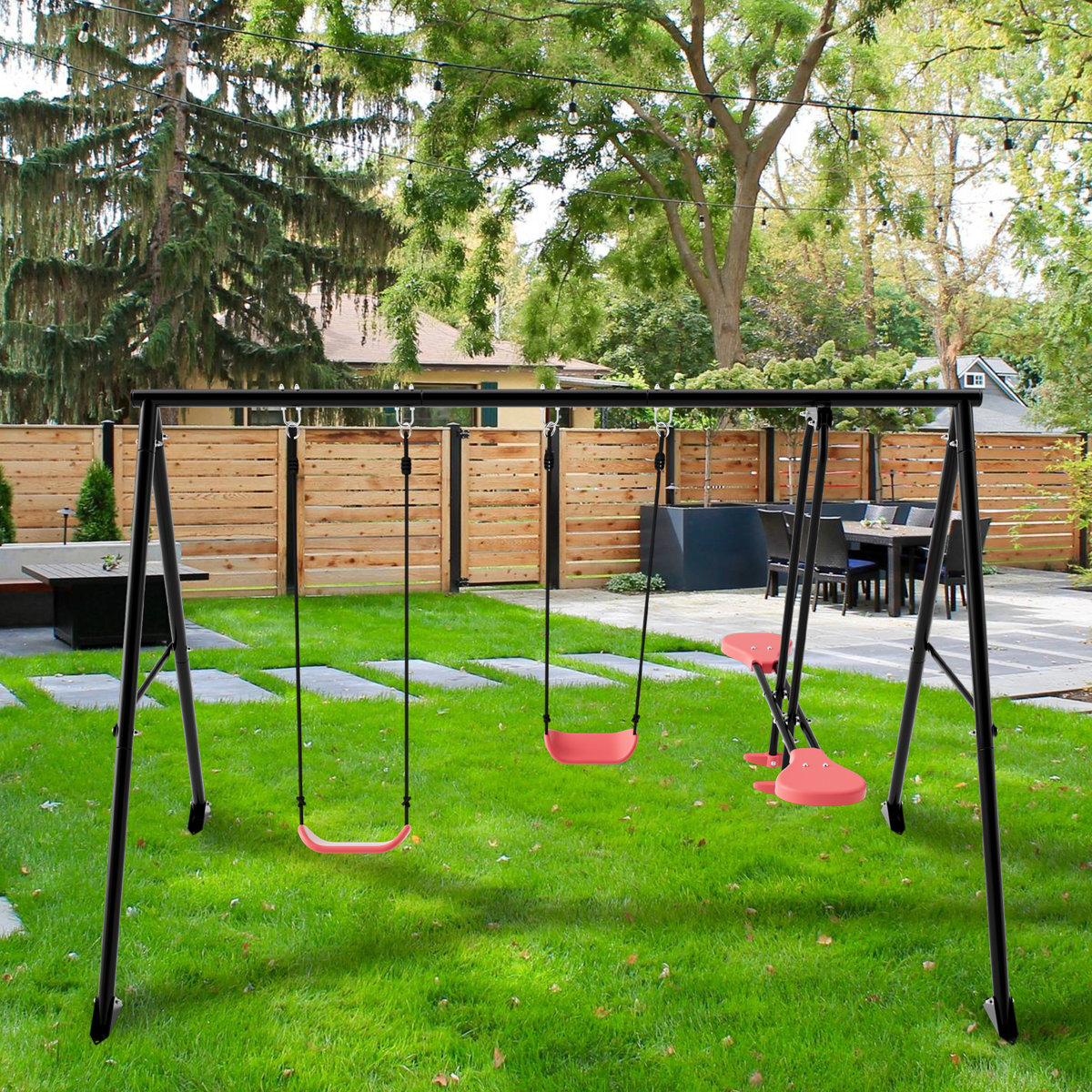 SUMIJ 3 in 1 Metal Swing Set Outdoor for Kids, ASTM Heavy Duty Swing ...