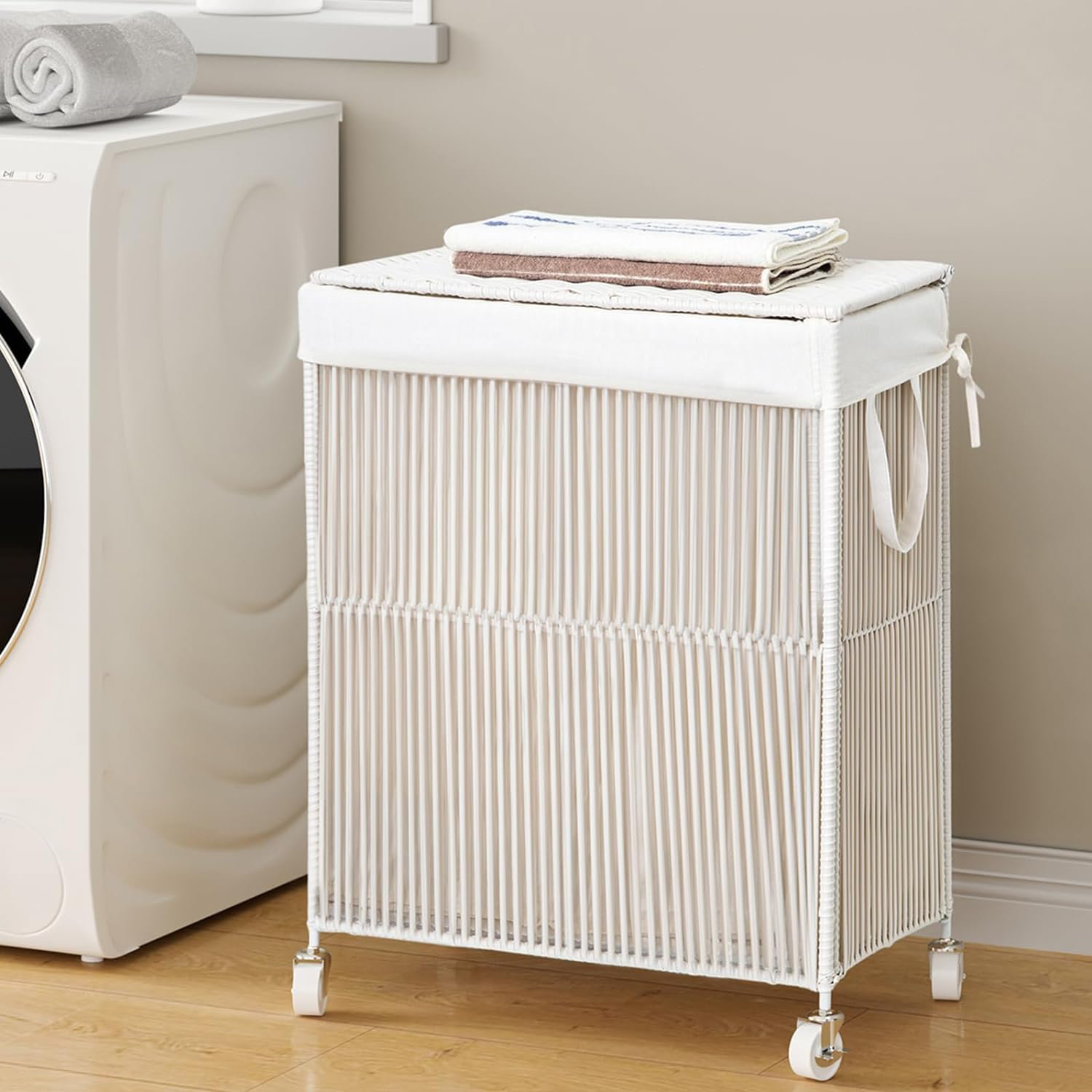 RE FEEL Handwoven Laundry Hamper With Wheels, Large Capacity Rolling ...