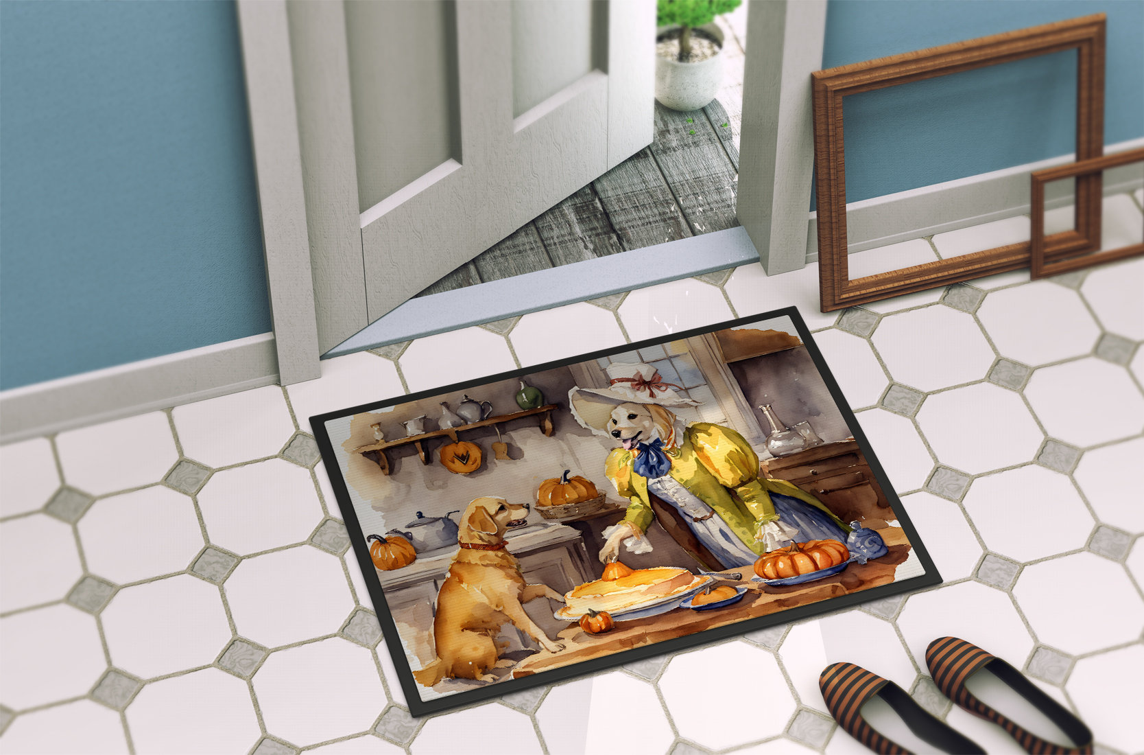 East Urban Home Kyllian Yellow Lab Fall Kitchen Pumpkins Non-Slip ...