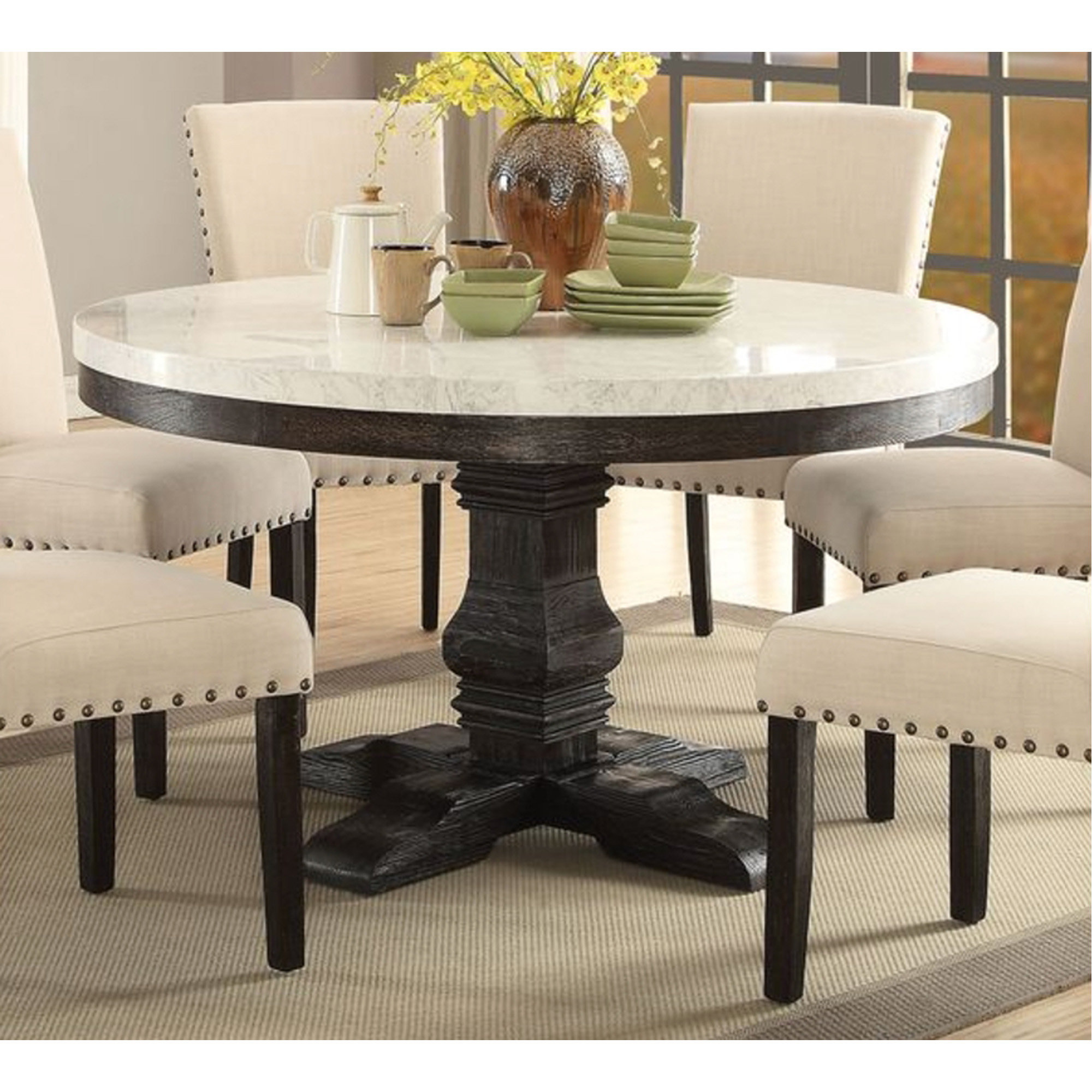Canora Grey Exquisite Round Dining Table With Marble Top And Distressed ...