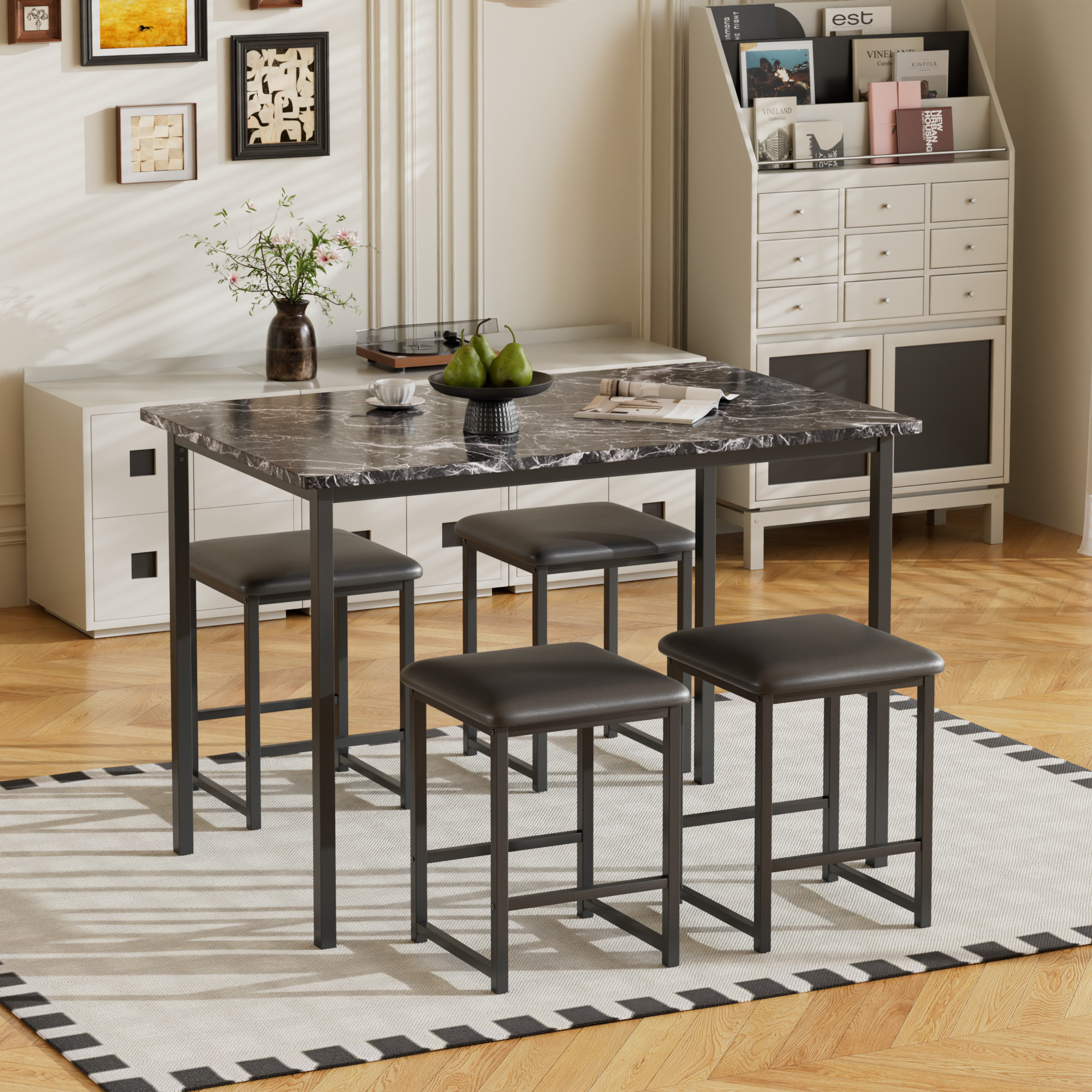 17 Stories Modern Kitchen Table And Chairs For 4,Dining Room Set With ...