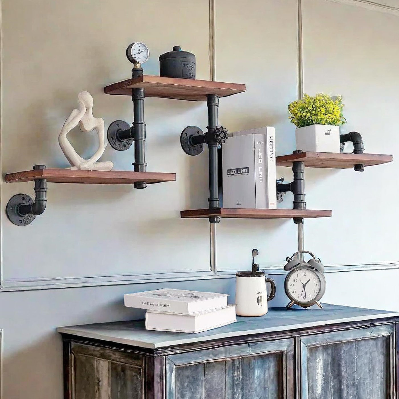 Williston Forge Industrial Shelving 4-Shelf Rustic Pipe Shelving Unit ...