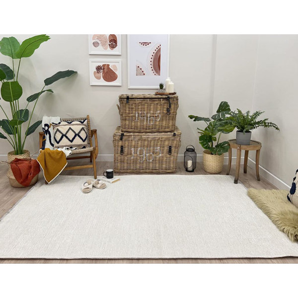 Hokku Designs Alfa Rich Arsdale Solid White Cream Washable Cotton Area ...