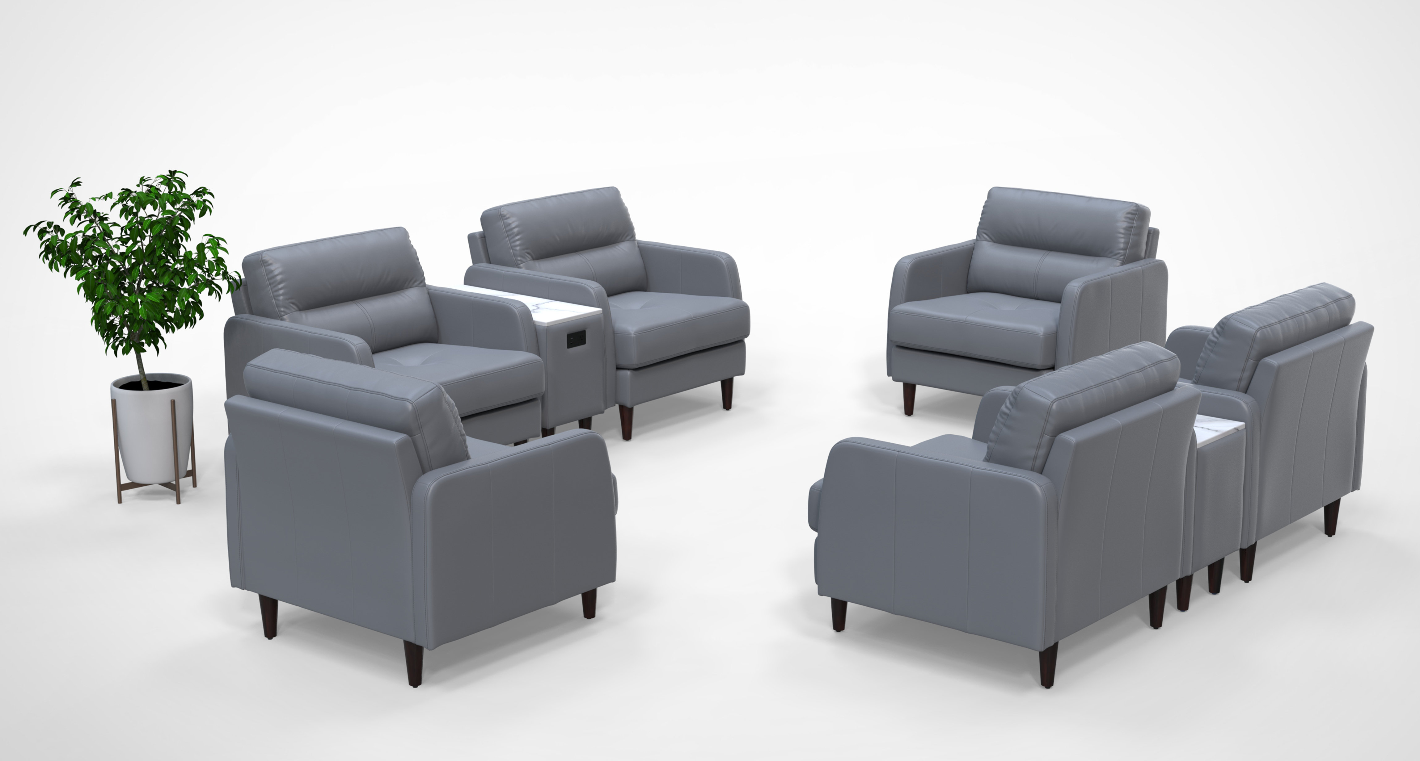 Reunion 6 Person Waiting Room Reception Chairs With Charging Tables 8Pc ...