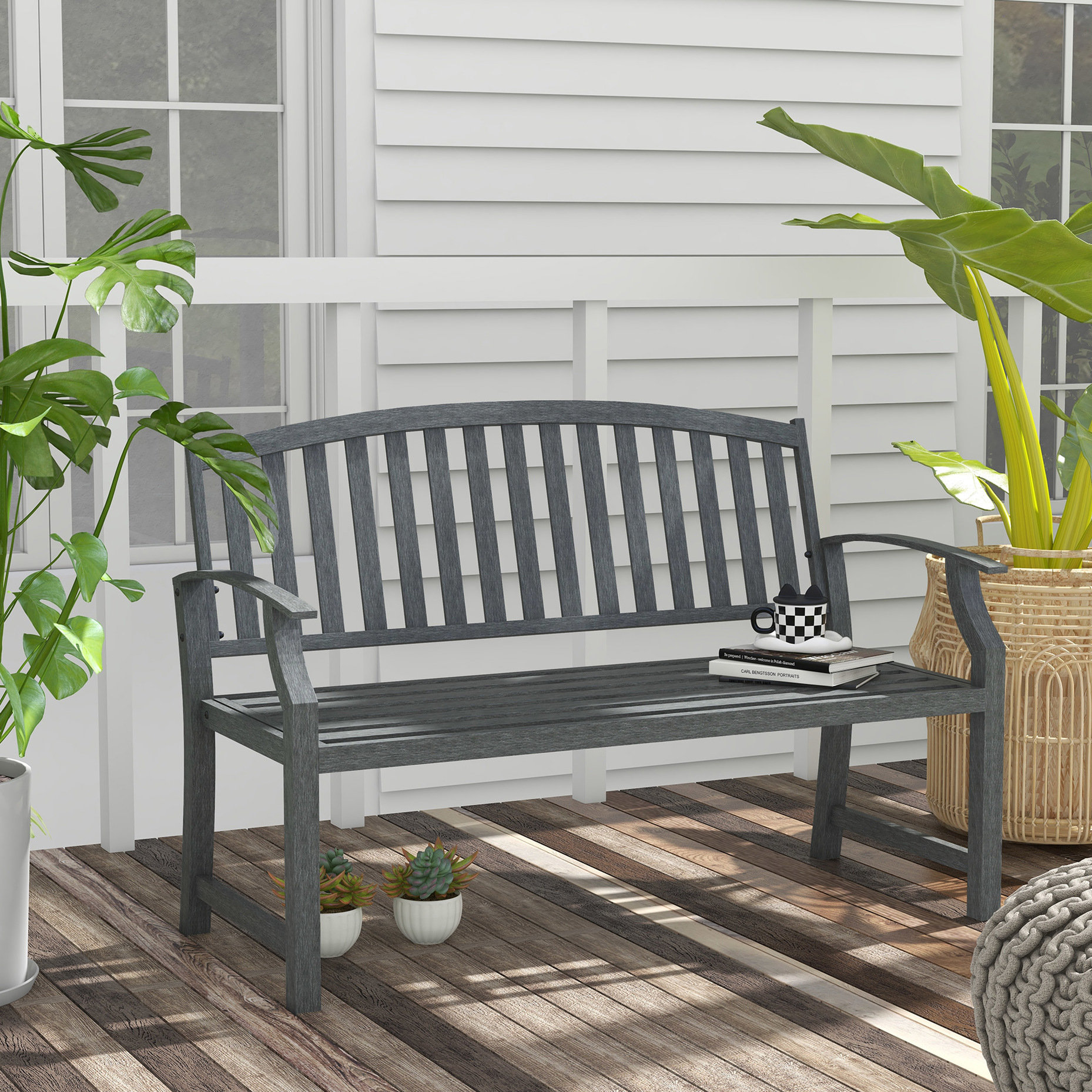 Red Barrel Studio® 46" Metal Bench For Outdoor Areas, Gray - Patio ...