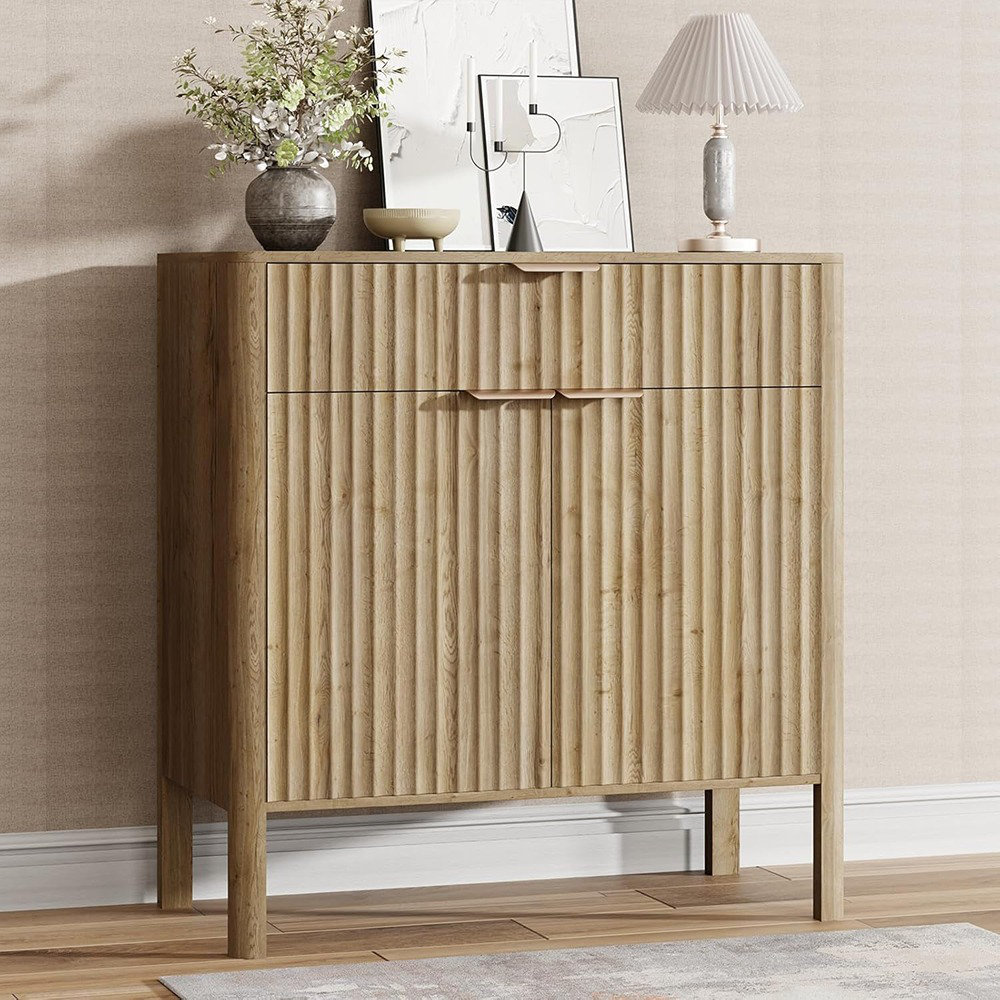 George Oliver Modern Fluted Sideboard Buffet With Doors & Drawer, 31" H ...