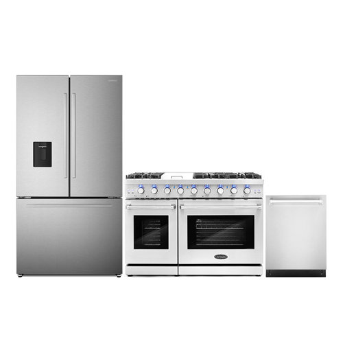 Cosmo 3 Piece Kitchen Appliance Package with French Door Refrigerator ...