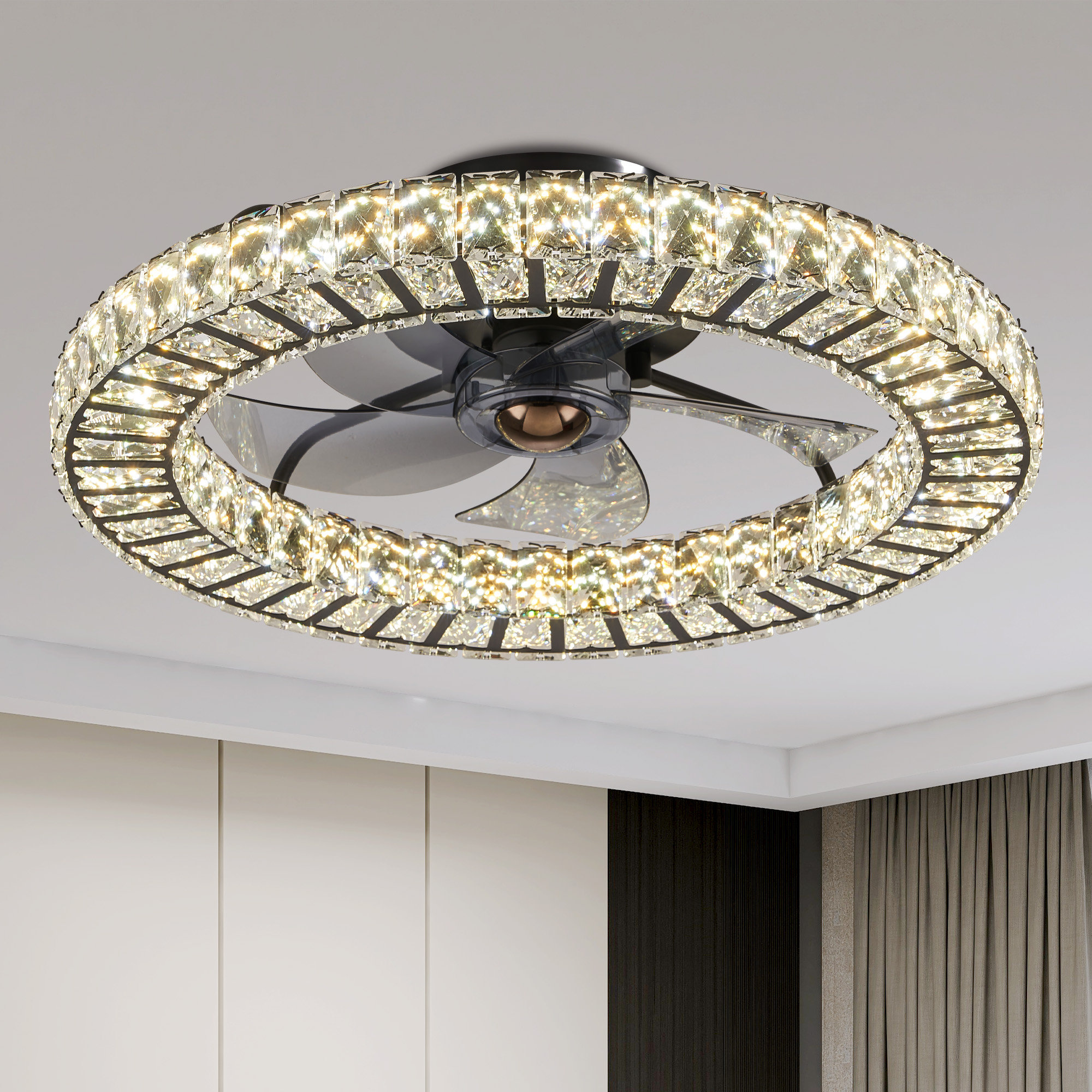 Mercer41 22" Hudman Dimmable Crystal Ceiling Fan with LED Lights ...