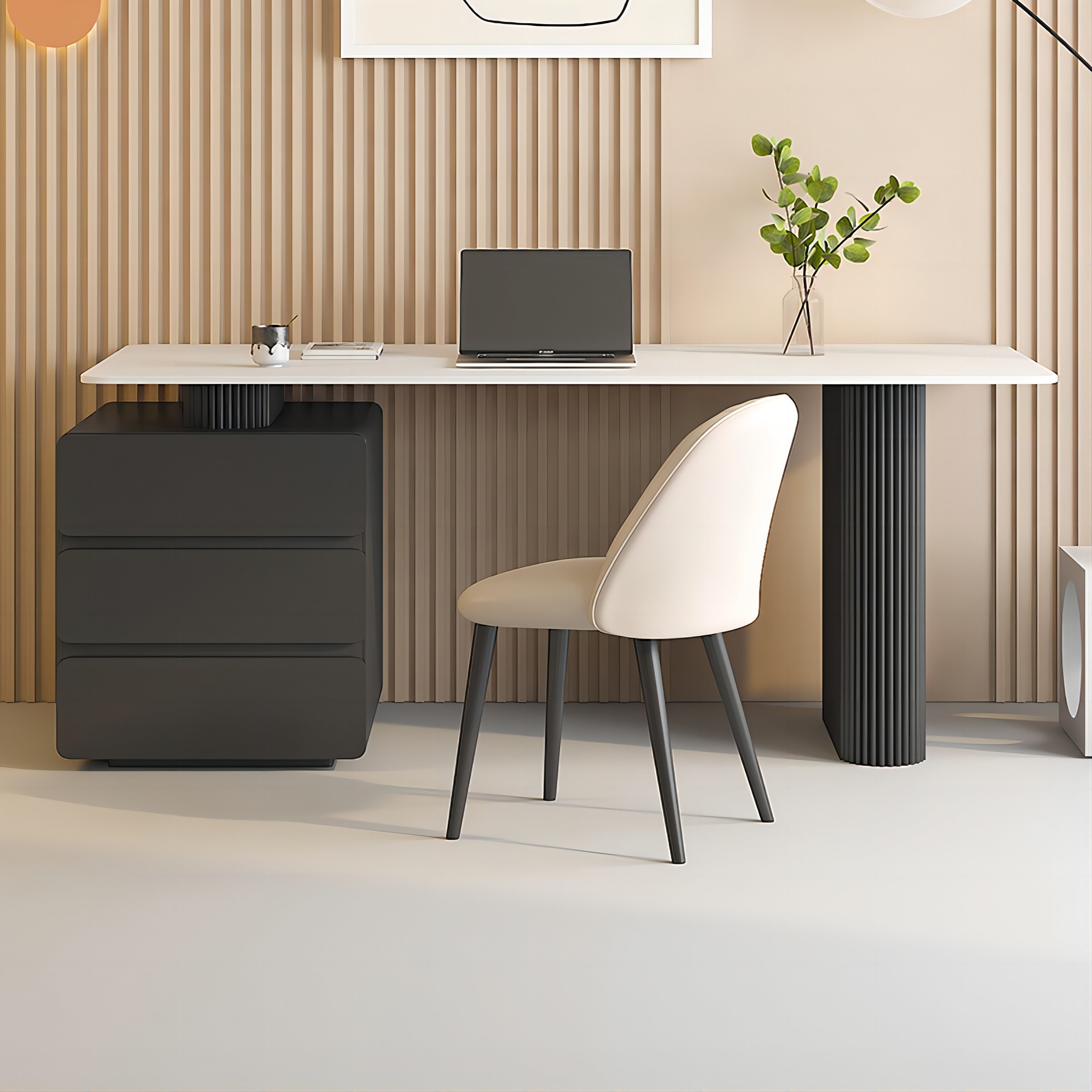 Corrigan Studio Black Rectangular Sintered Stone Desk And Chair Office ...