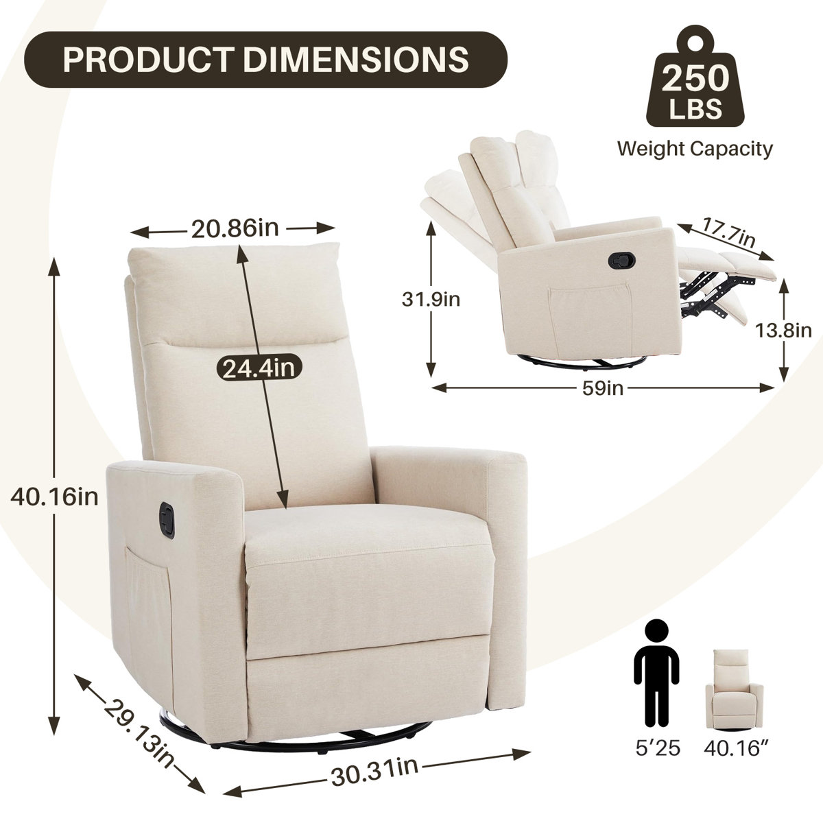 Ebern Designs Swivel Rocker Recliner Chair, Glider Rocker Recliner ...