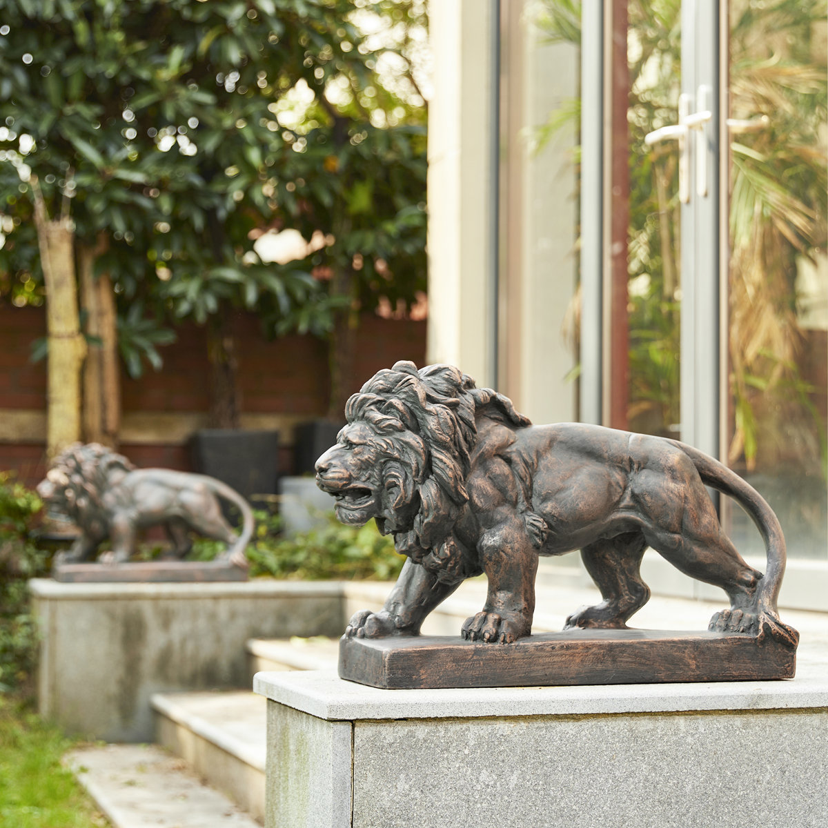 Astoria Grand Lokman Lions Animals Magnesium Oxide Garden Statue ...