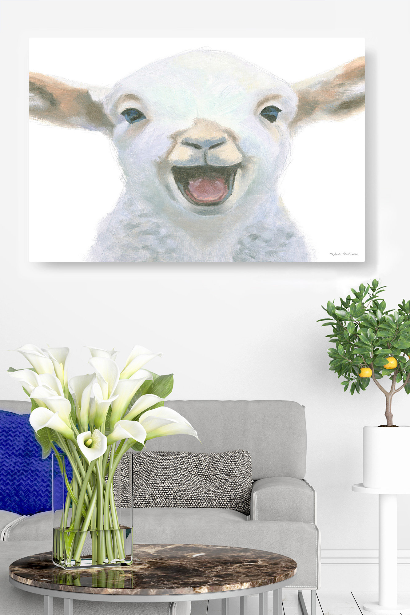 Red Barrel Studio® Happy Lamb, Farm Animal, Sheep, Whimsical, Cute ...