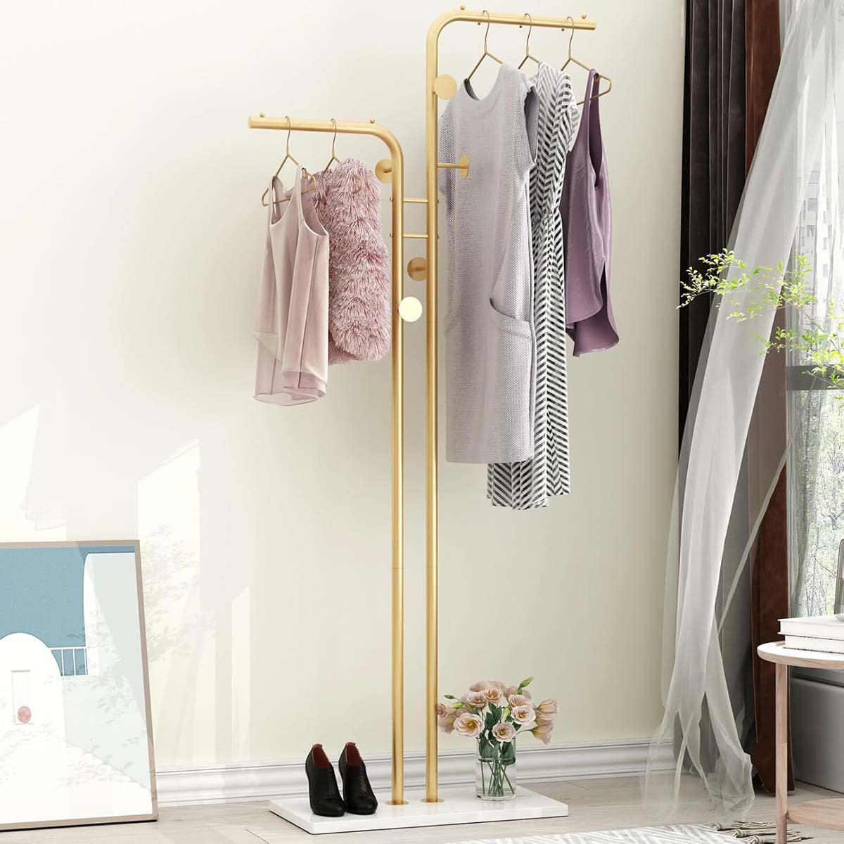 Mercer41 Double-Pole Coat Racks Freestanding, Metal Gold Clothing Rack ...
