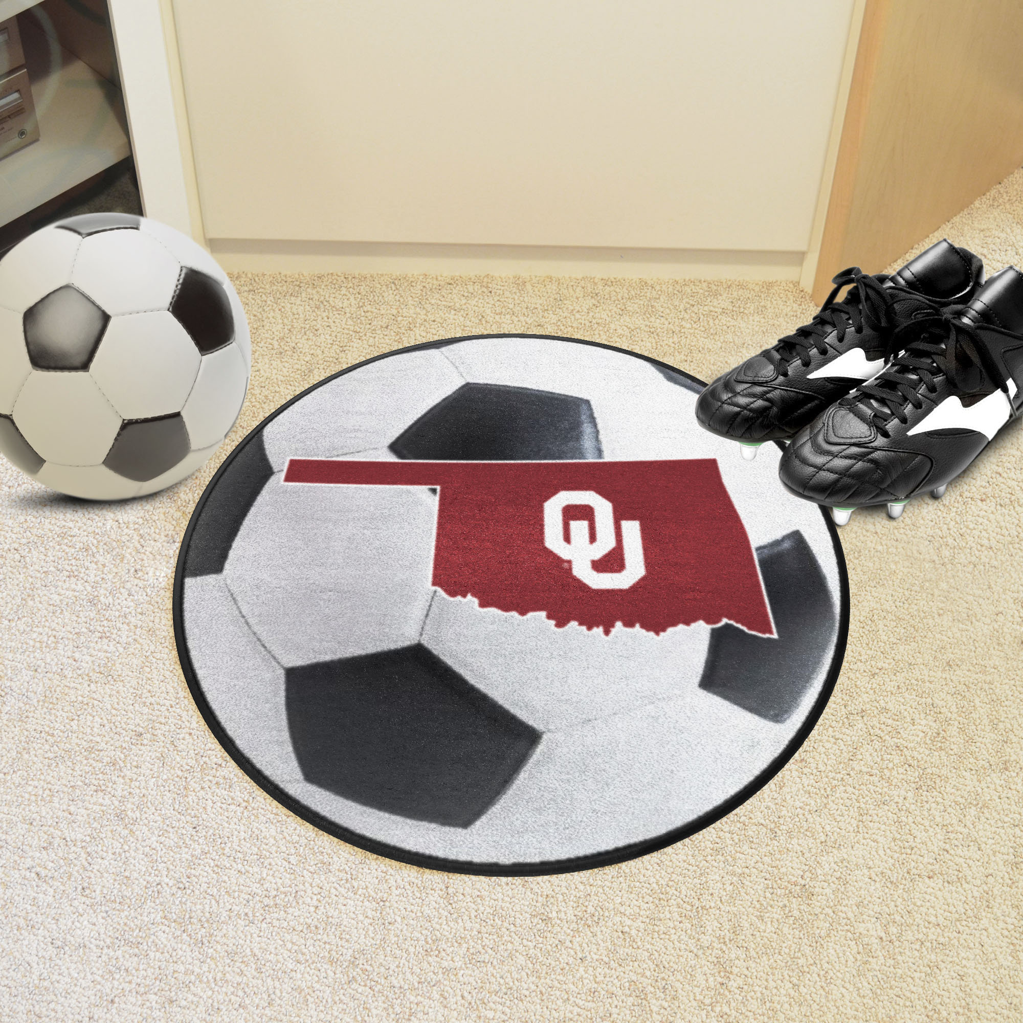 FANMATS Oklahoma Sooners Soccer Ball 27" x 27" Non-Slip Indoor Door Mat ...