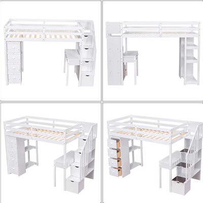 Harriet Bee Hayzlee Kids Twin Loft Bed with Storage Drawers ,Desk and ...