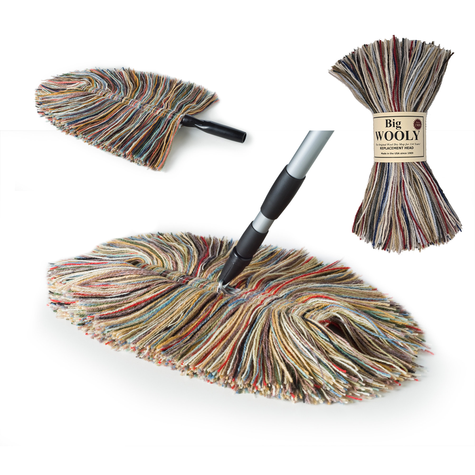 Sladust THE TRIO - Big Wooly All Natural Wool Dry Mop, Hand Duster ...