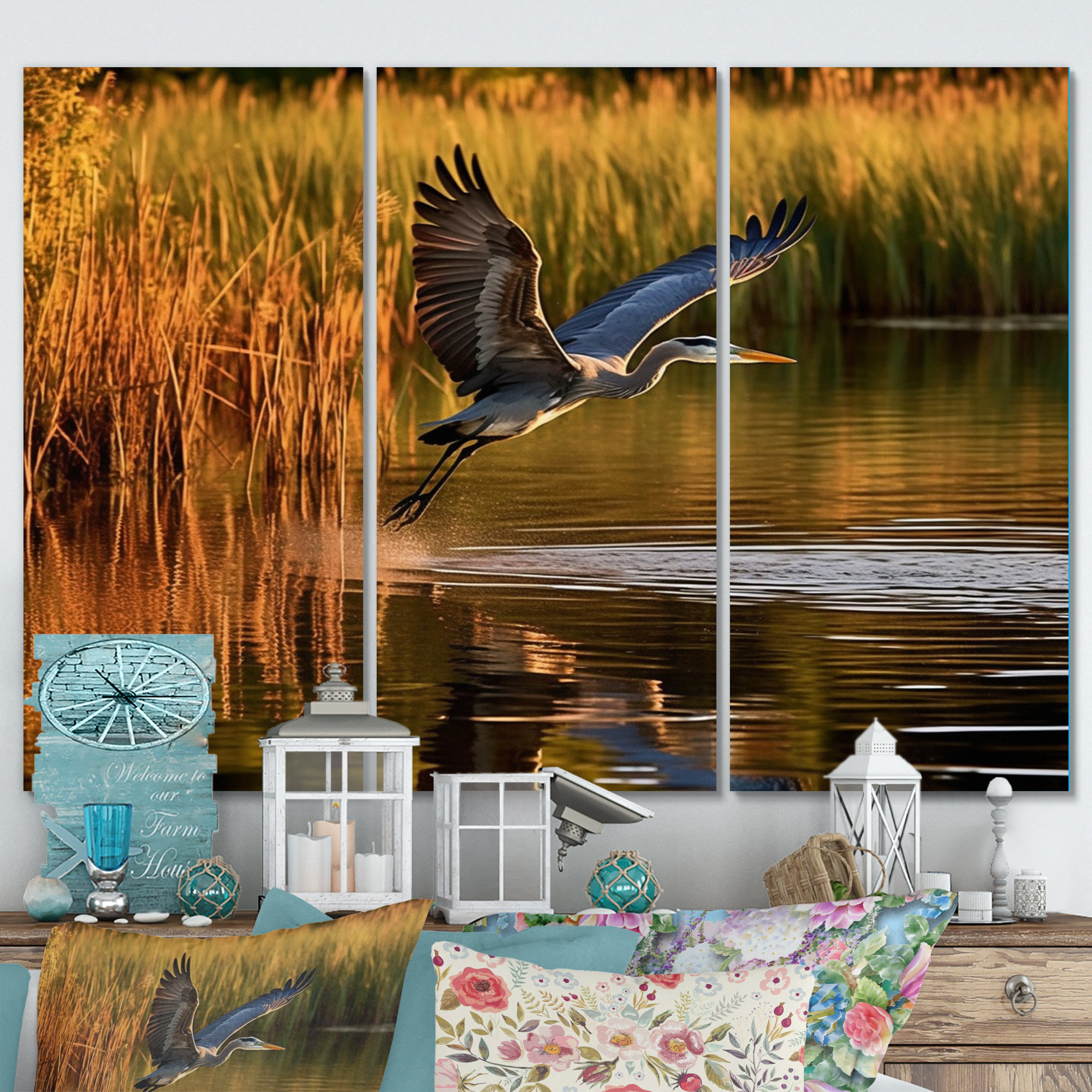 Highland Dunes Heron In Delaware Lakes - Delaware Wall Art Print Set ...