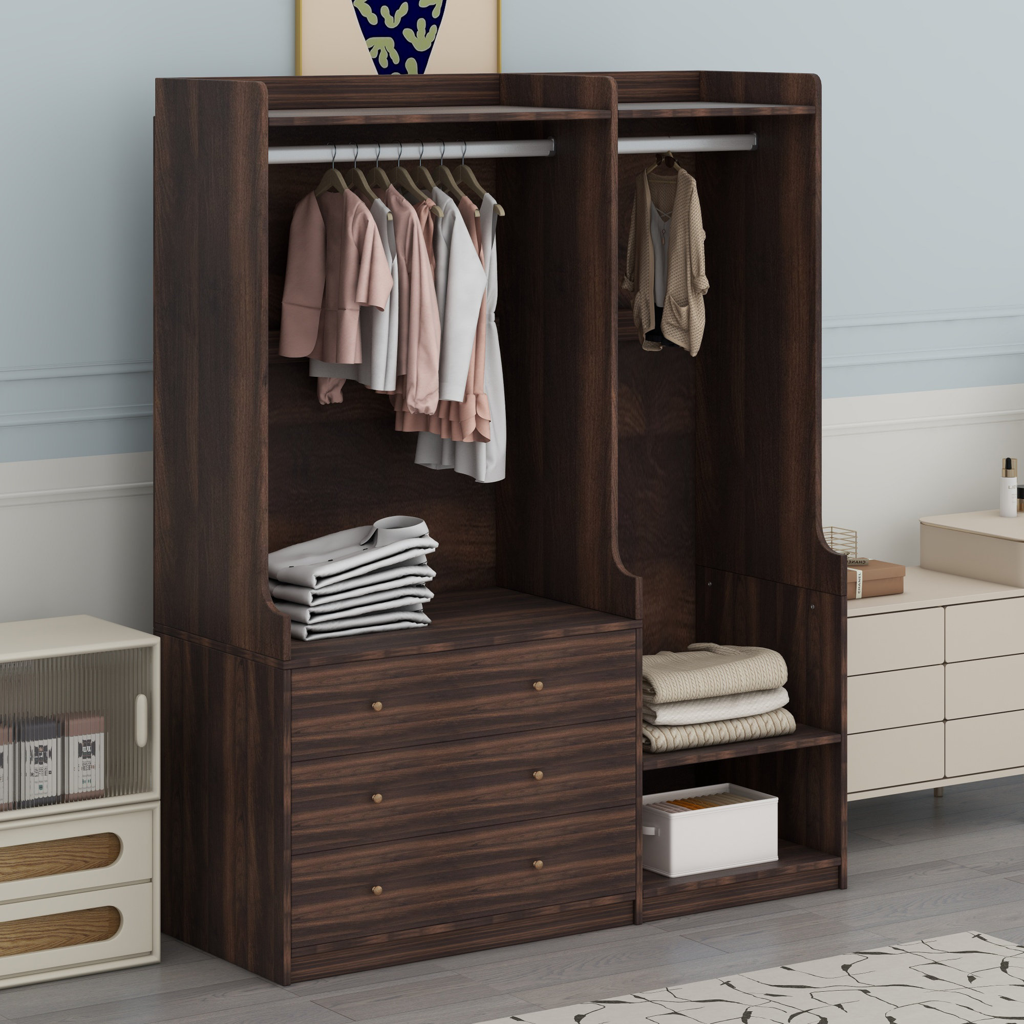 George Oliver Open Wooden Wardrobe Storage For Bedroom - Wayfair Canada
