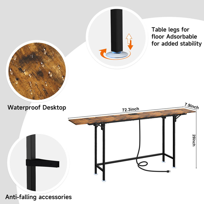 17 Stories 72 inch Console Table with Oulets & USB Ports, Sofa Table ...