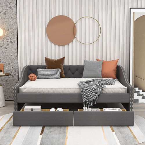 House of Hampton® Devyon Full Size 2 Drawers Upholstered Daybed with ...