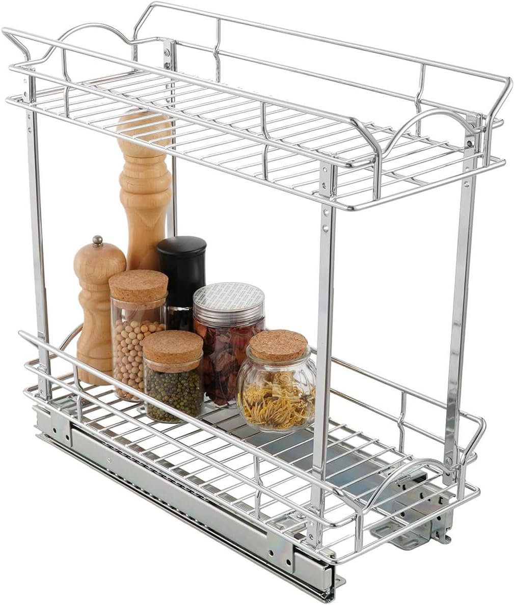 Latitude Run® 2-Tier Pull Out Cabinet Shelf, Chrome Plated Sliding ...