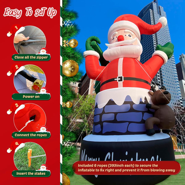 Connsann 26ft Giant Inflatable Santa Claus In Chimney With Reindeer ...