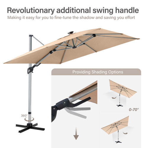 Lausaint Home Gentle Chic 120" Aluminum Lighted Cantilever Umbrella ...